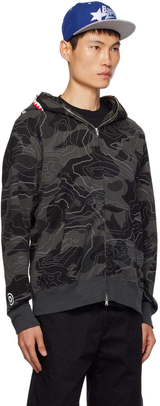 BAPE Black 'WGM' Layered Line Camo Shark Hoodie A Bathing Ape