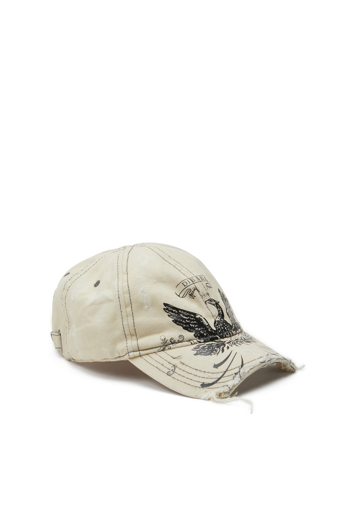 Diesel Distressed baseball cap with Phoenix print - Caps Mens in White ...