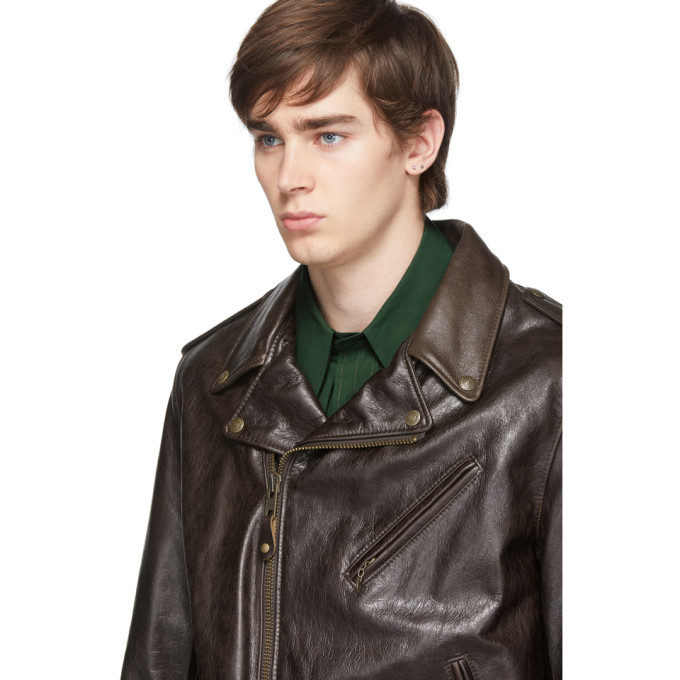 Schott Brown Leather Fitted Motorcycle Jacket Schott