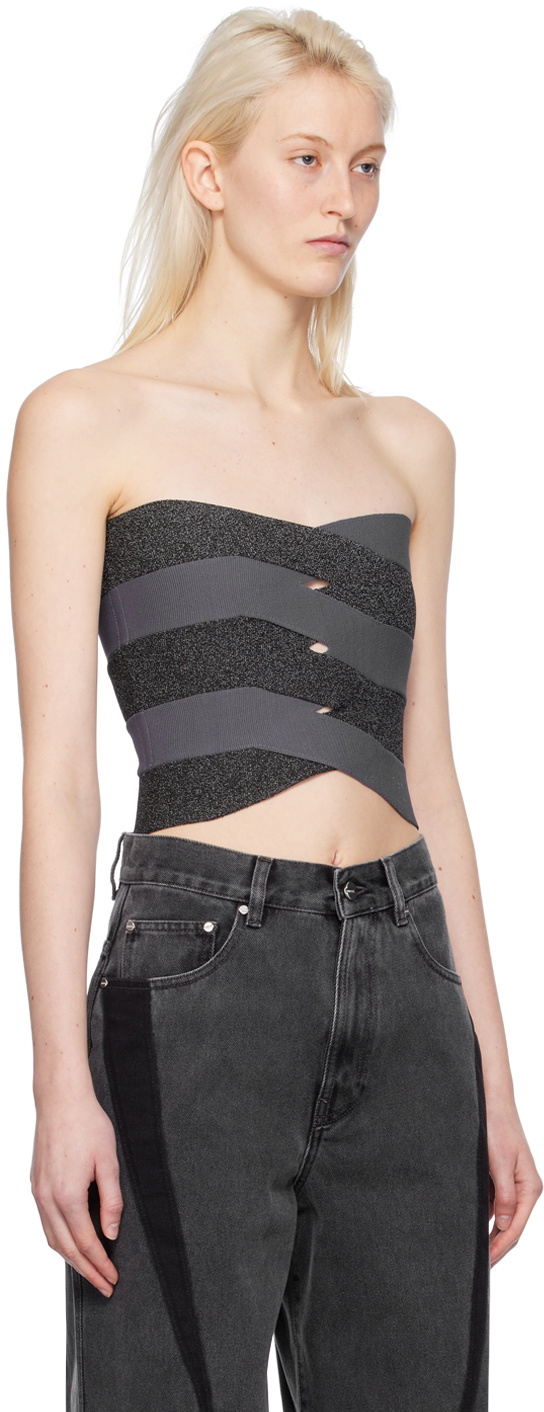 Dion Lee Gray & Black Reflective Interlocking Weave Bustier Dion Lee