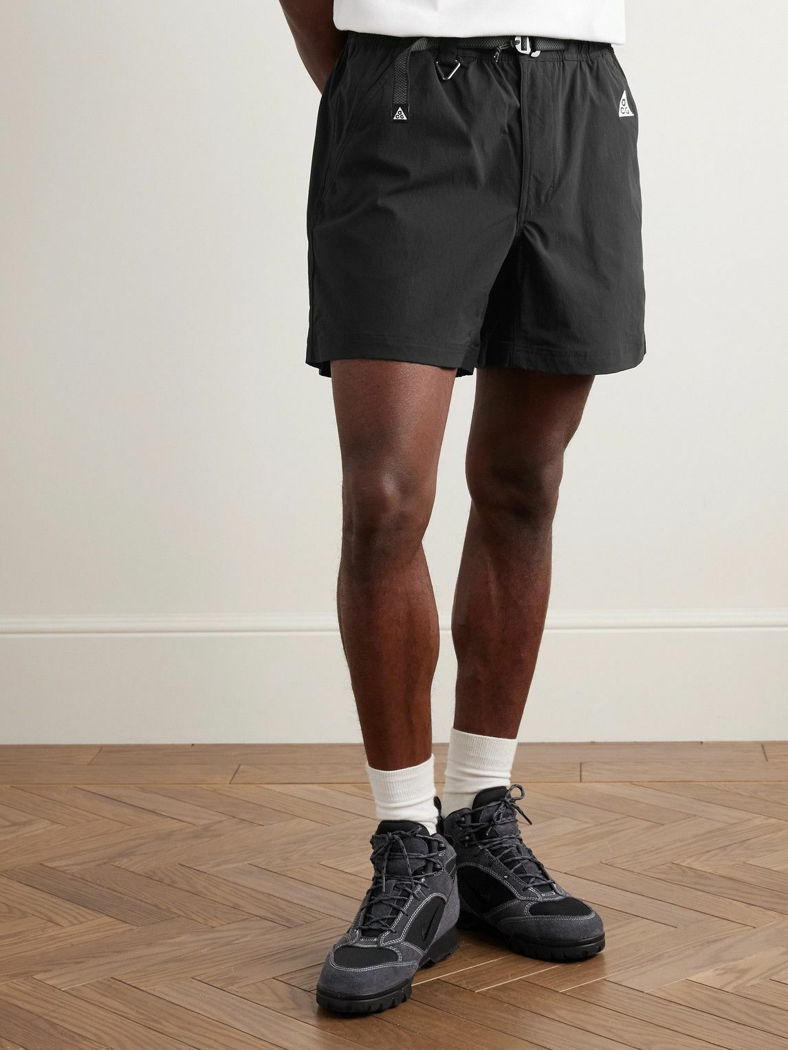 Nike - ACG Straight-Leg Belted Logo-Embroidered Shell Shorts - Black Nike