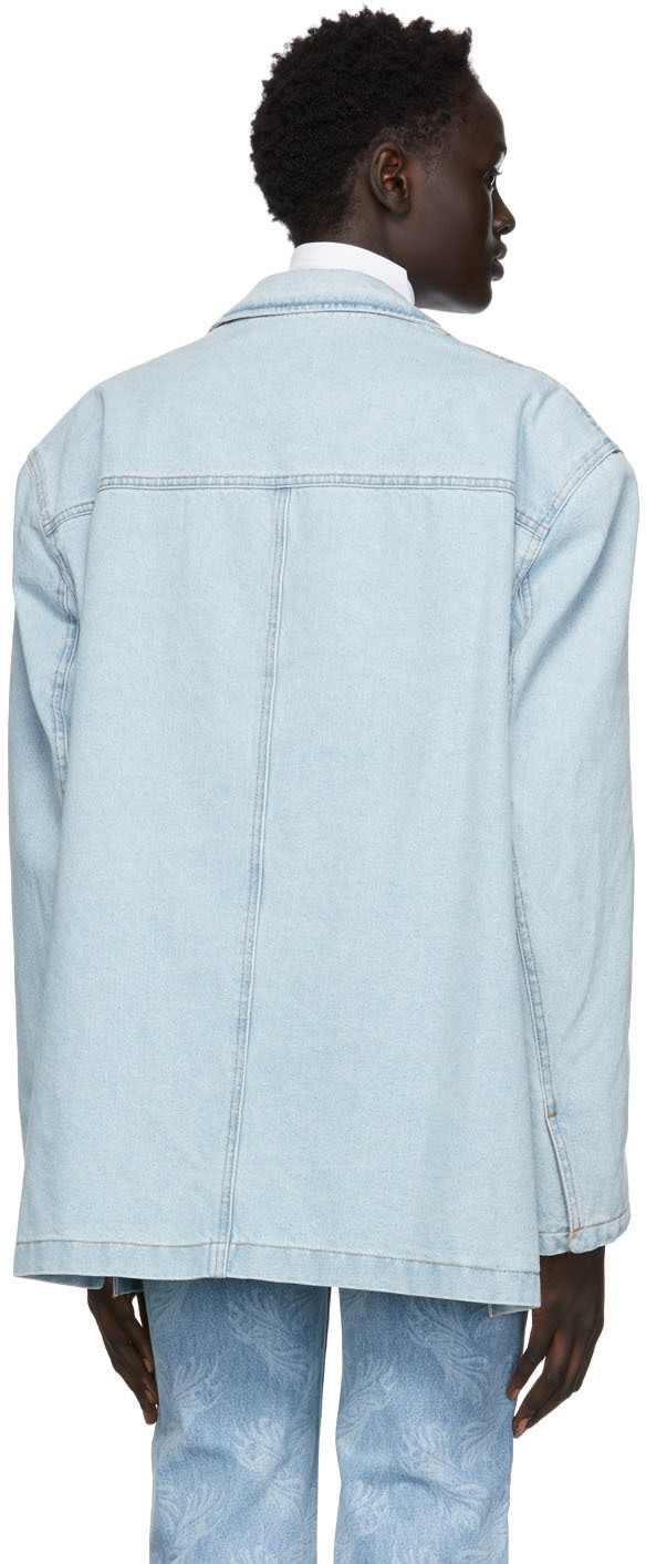 We11done Blue Oversized Washed Denim Blazer We11done