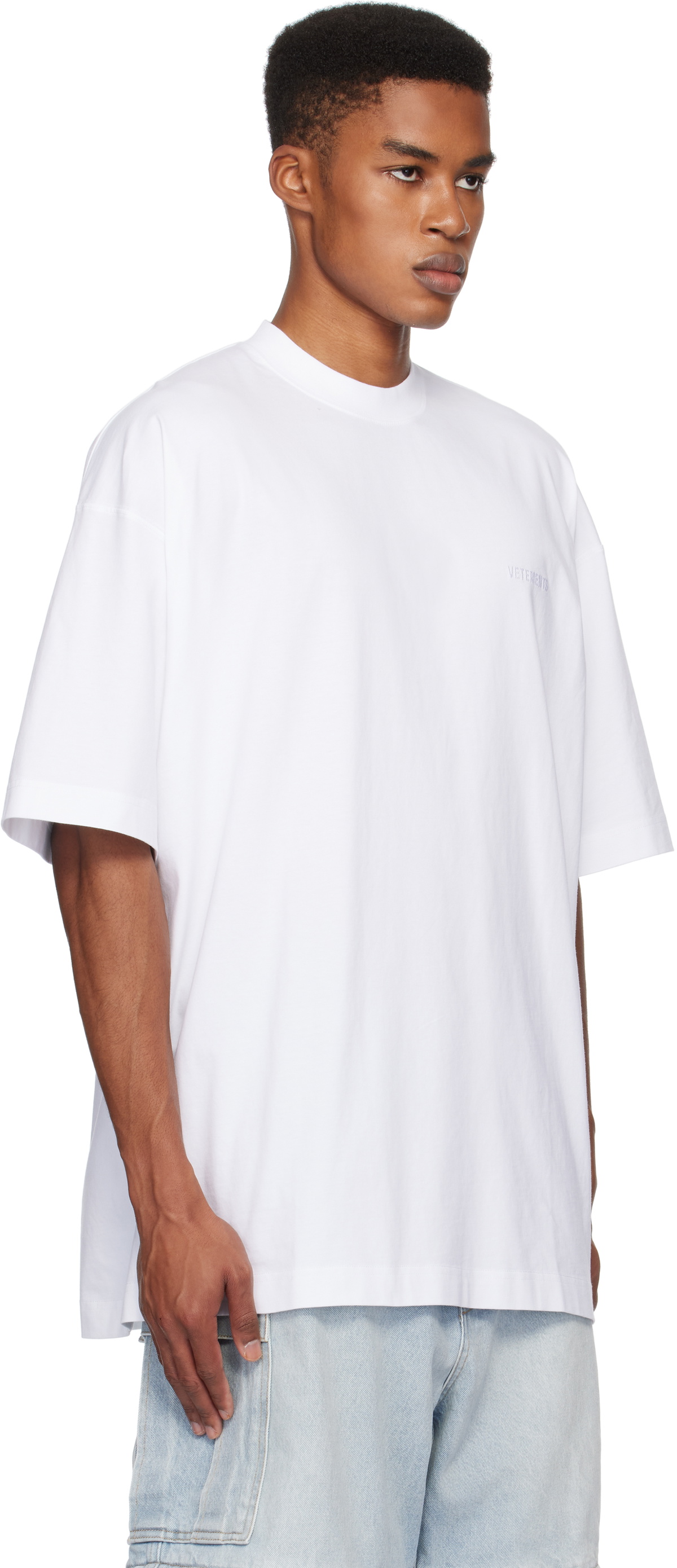 VETEMENTS White Embroidered Logo Oversized T-shirt Vetements