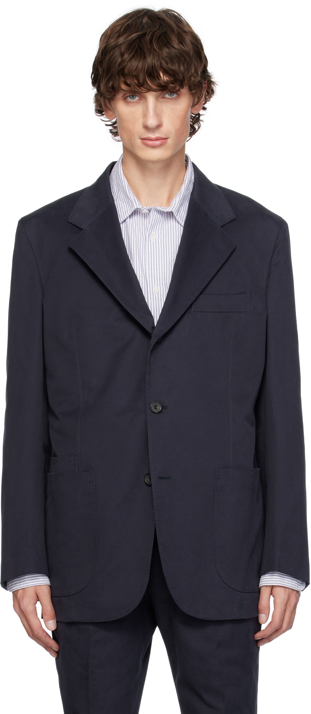 Drake's Navy Cotton Drill Tailored Blazer Drake's