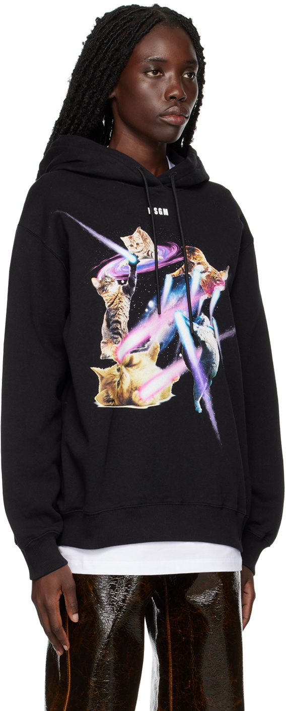 MSGM Black 'Space Kitten Galaxy' Hoodie MSGM