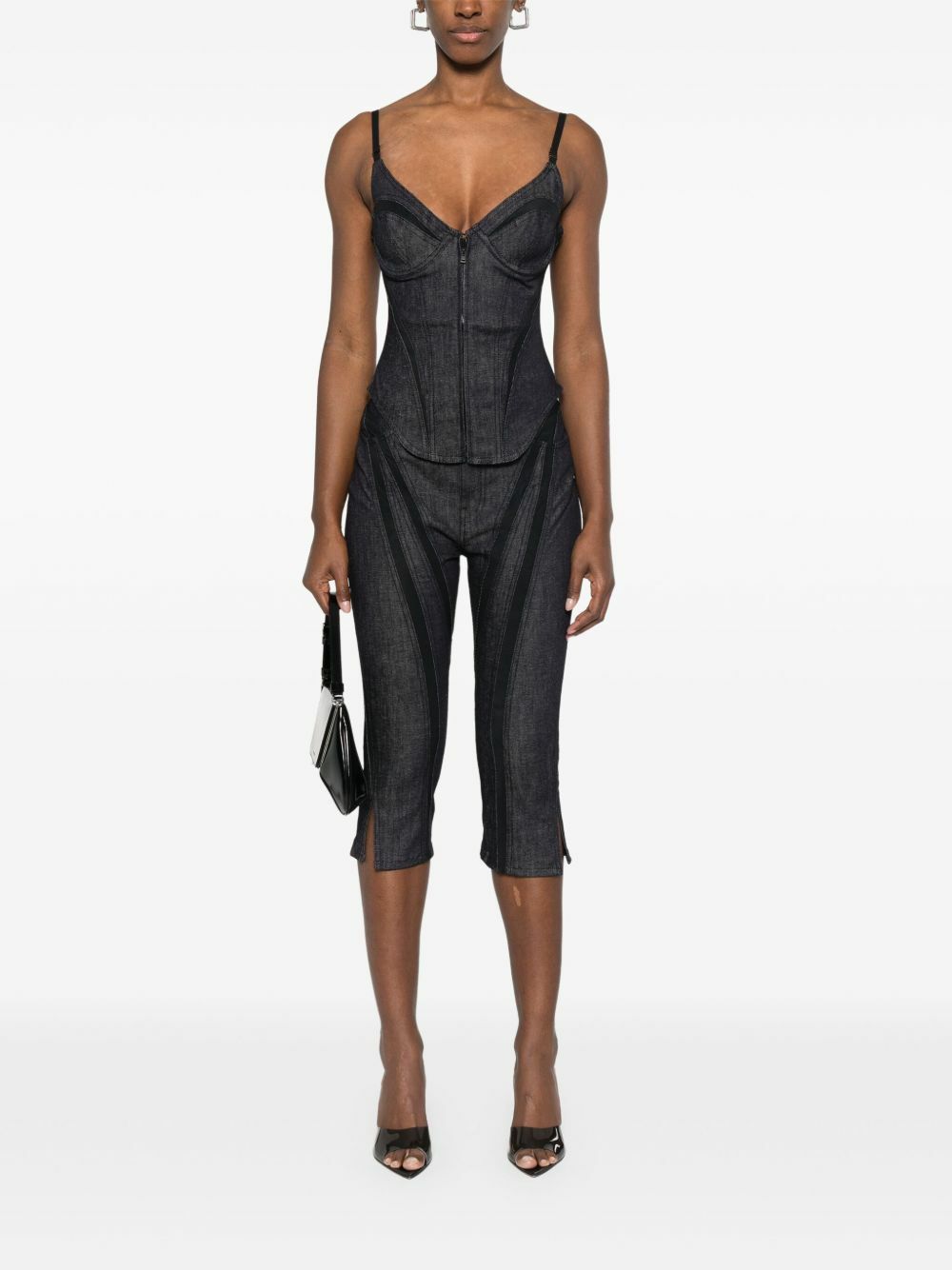 Mugler Black Mesh-Panelled Corset Top Mugler