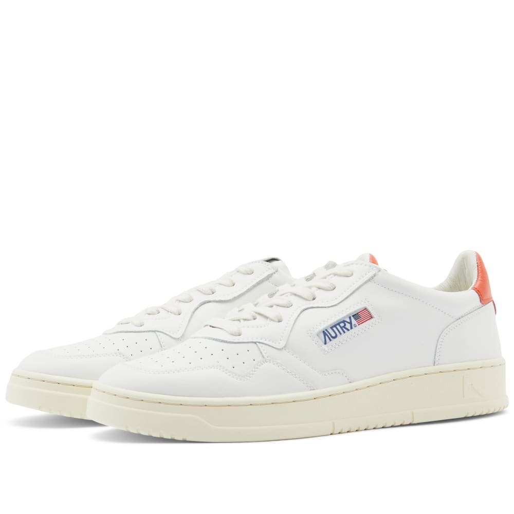 Autry Men's 01 Low Leather Sneakers in White/Orange Autry