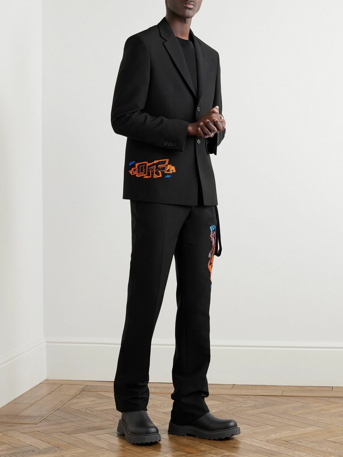 Off-White - Graf Coupe' Strap Rel Embroidered Wool-Blend Suit Jacket ...