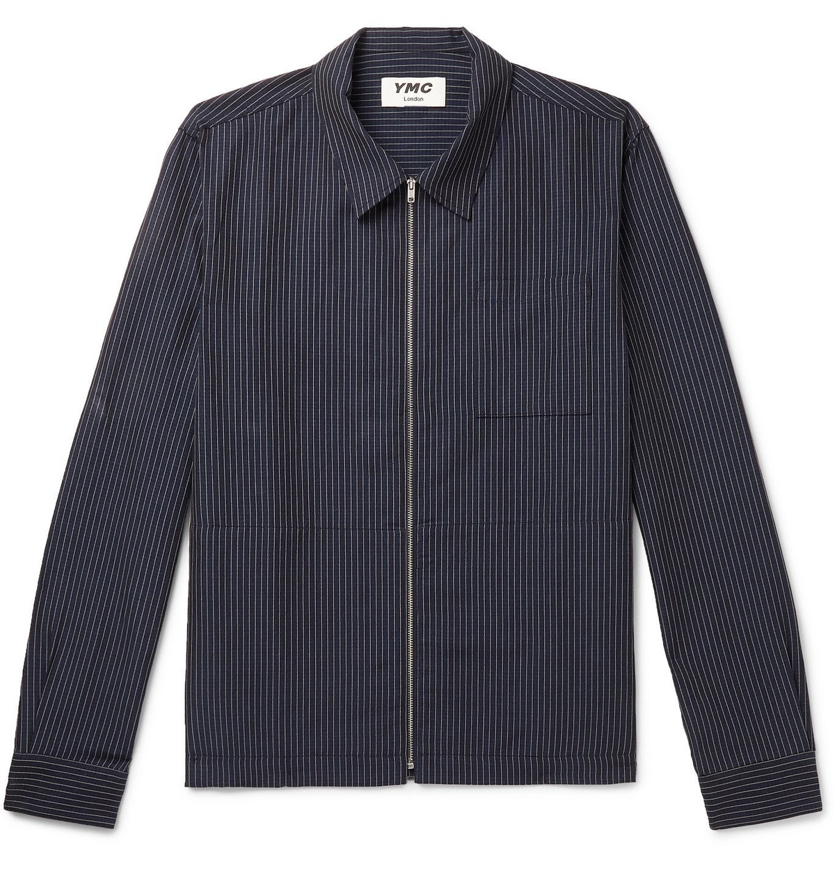 YMC - Bowie Pinstriped Cotton and Linen-Blend Zip-Up Overshirt - Blue YMC