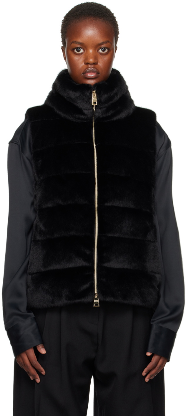 Herno Black Quilted Faux-Fur Down Vest Herno