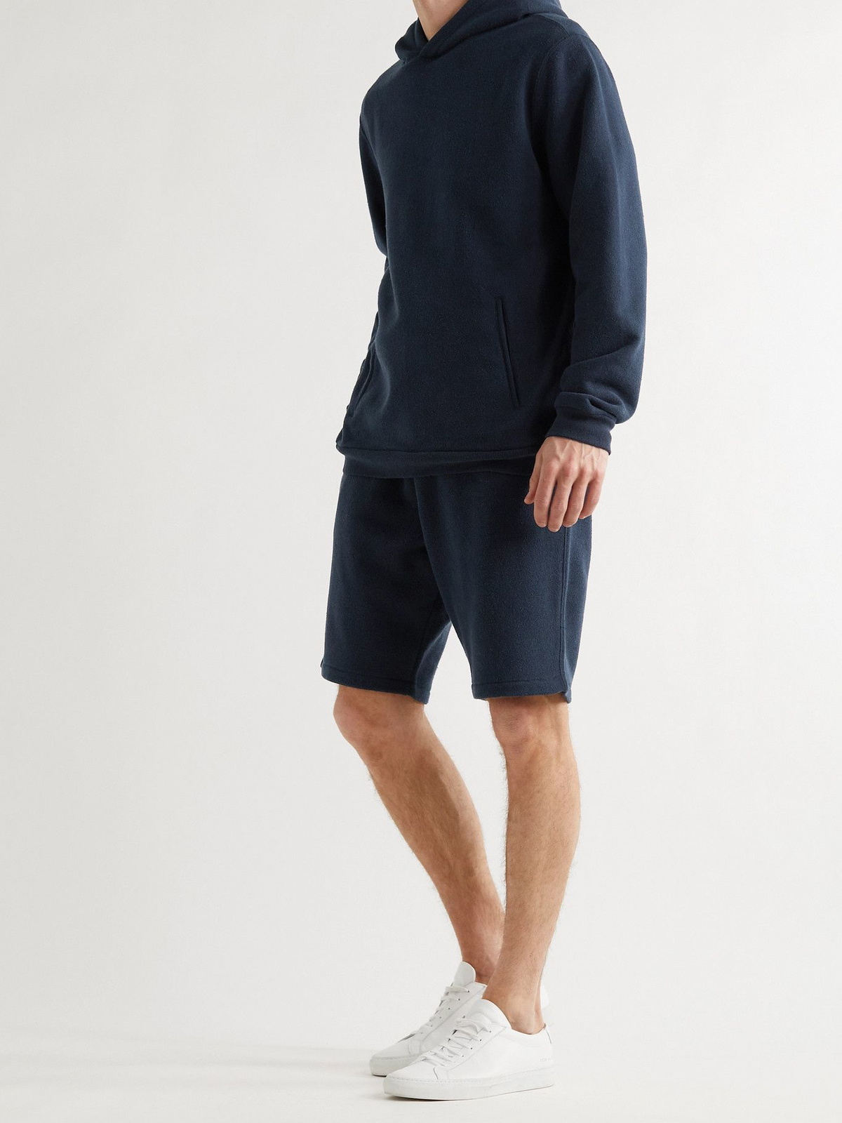 SSAM - Textured Organic Cotton and Silk-Blend Jersey Hoodie - Blue SSAM