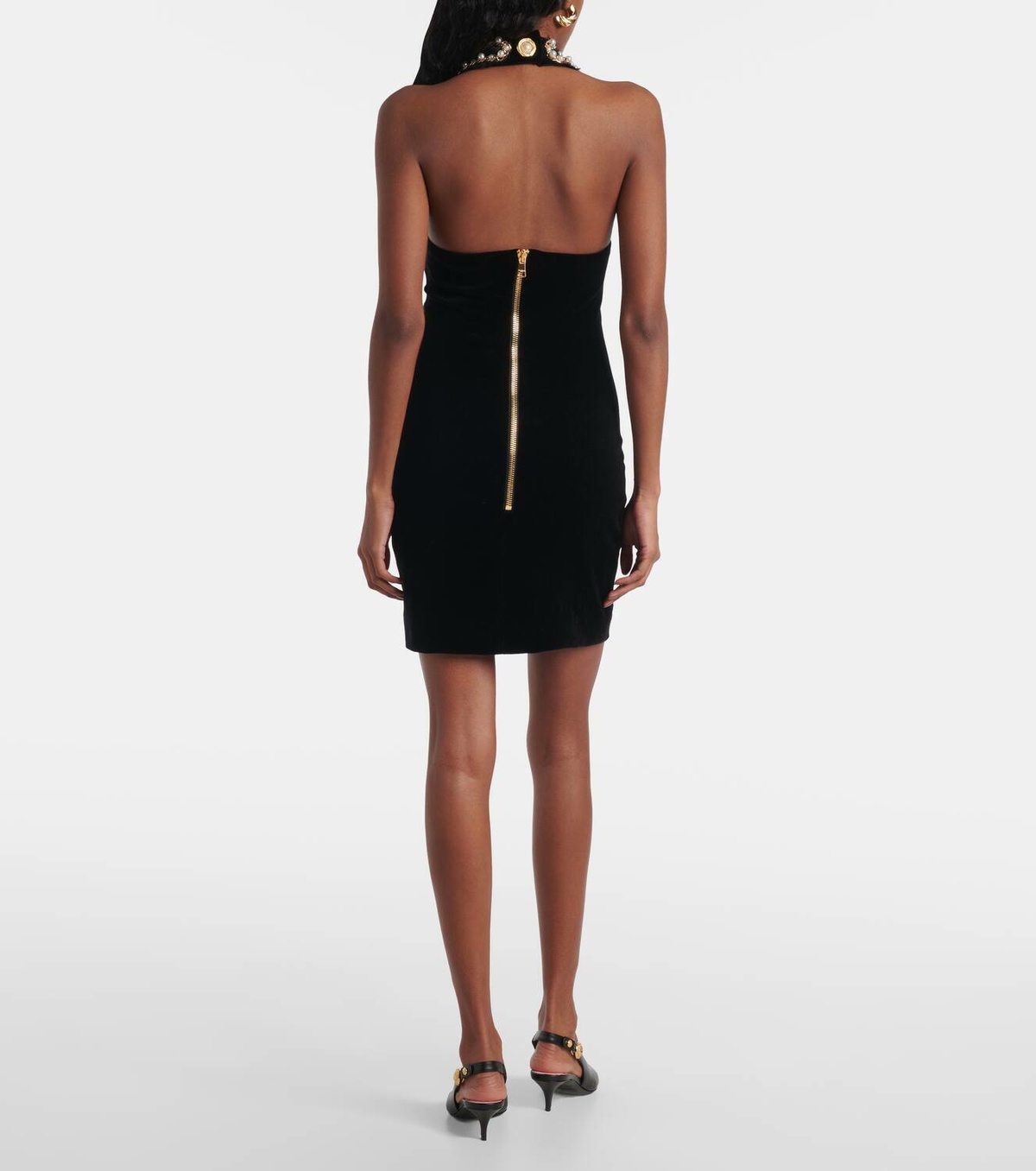 Balmain Faux pearl-embellished velvet minidress Balmain