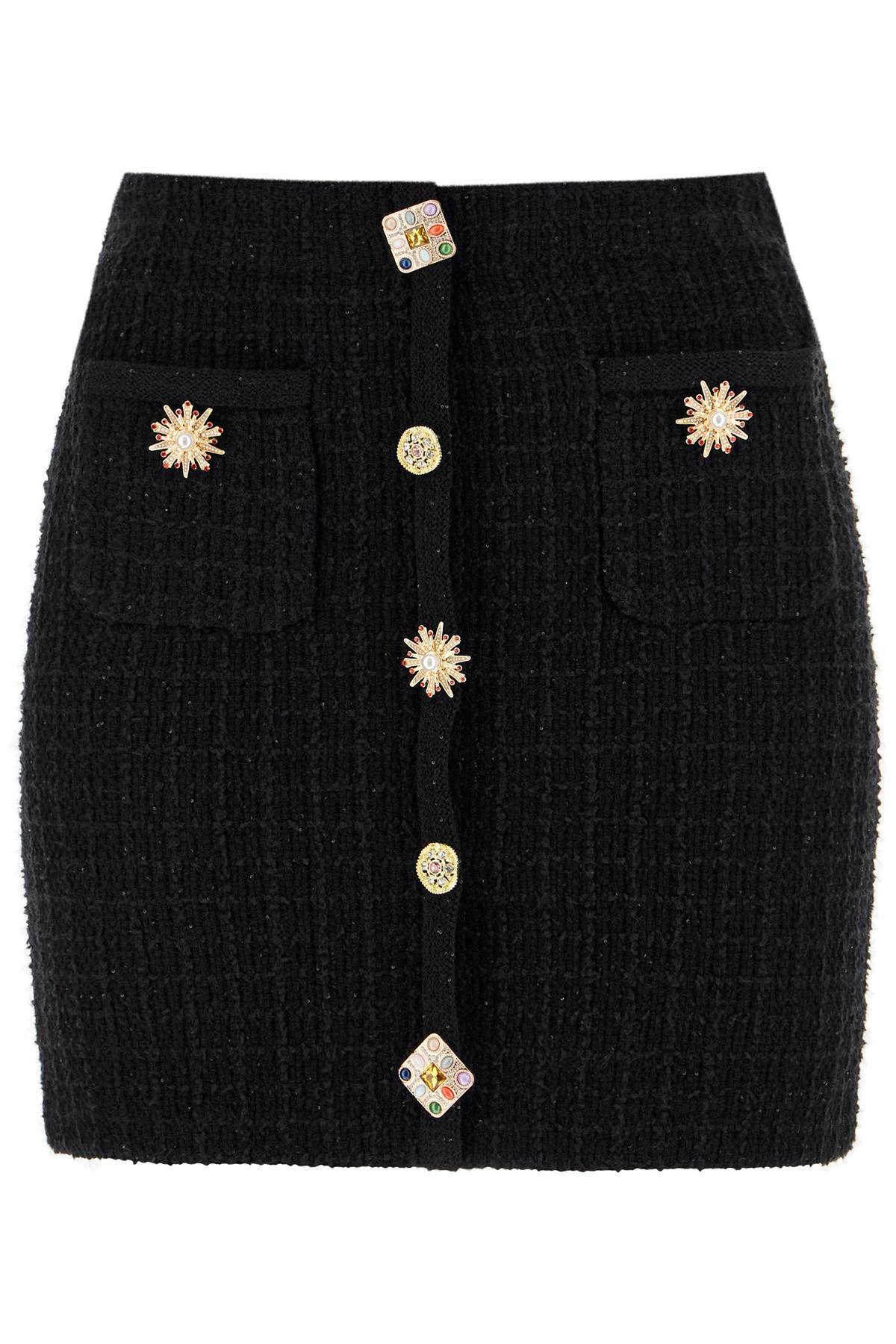 SELF PORTRAIT "knitted mini skirt with jewel buttons Black Self-Portrait