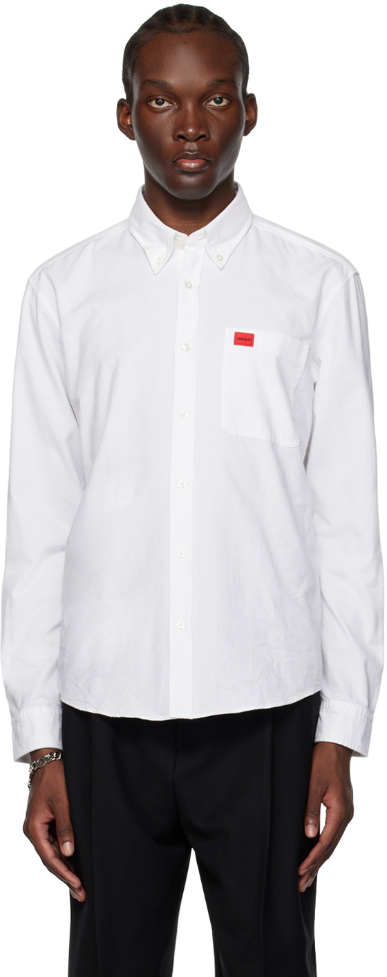 Hugo White Embroidered Shirt Hugo Boss