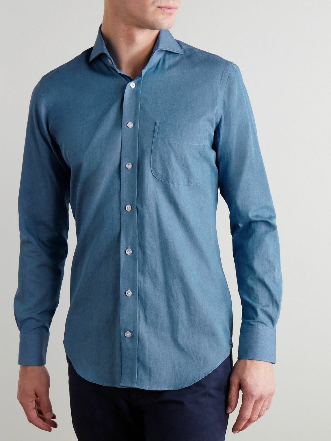 Thom Sweeney - Cutaway-Collar Cotton-Chambray Shirt - Blue Thom Sweeney