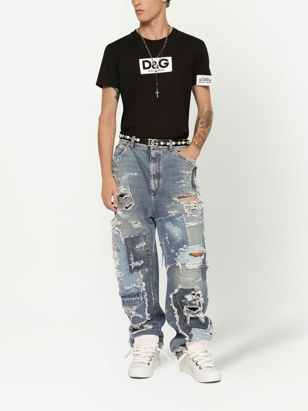 DOLCE & GABBANA - Cotton T-shirt With Re-edition Logo Patch Dolce & Gabbana