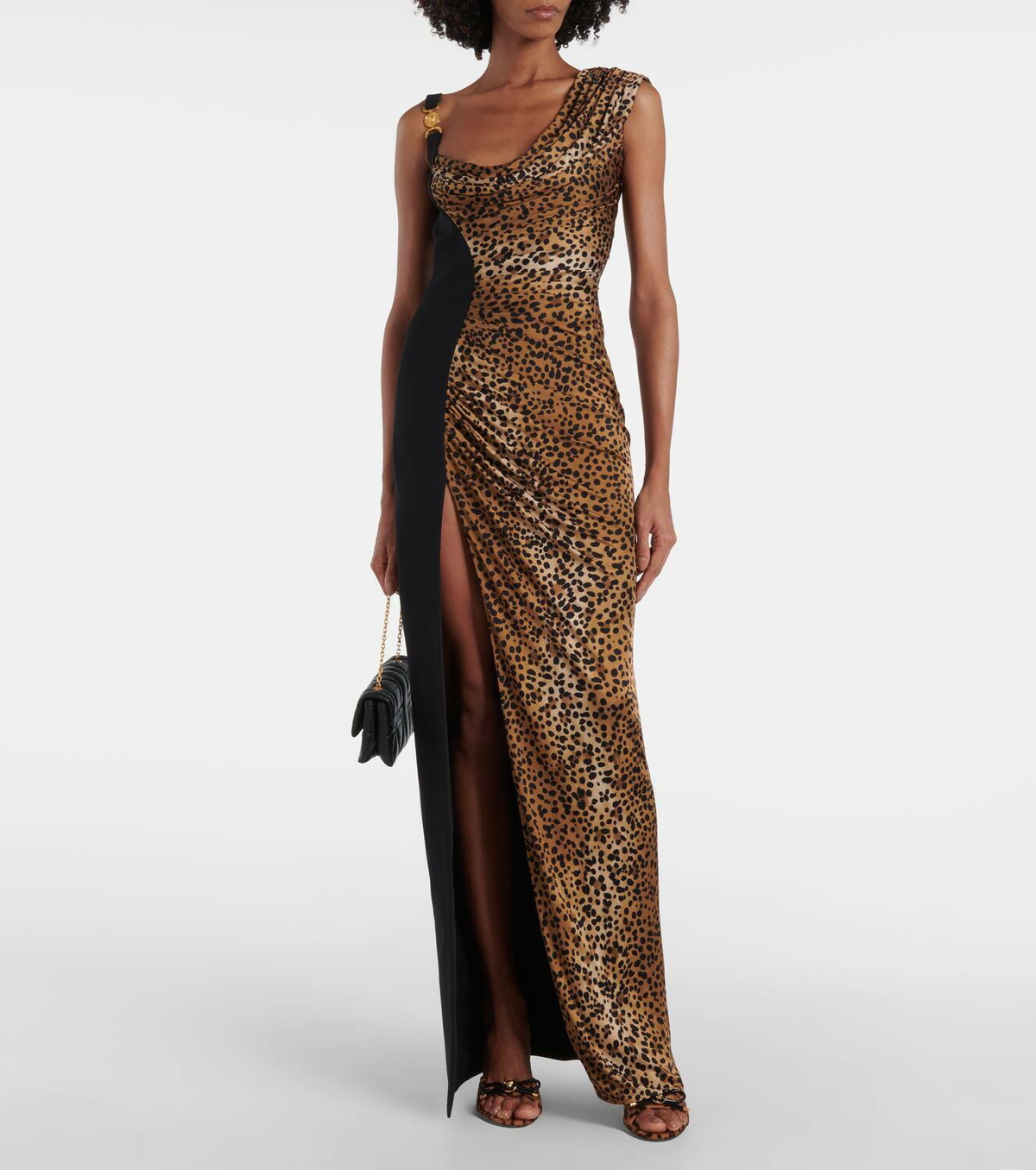 Versace Leopard Opera Bow 95 shearling mules Versace