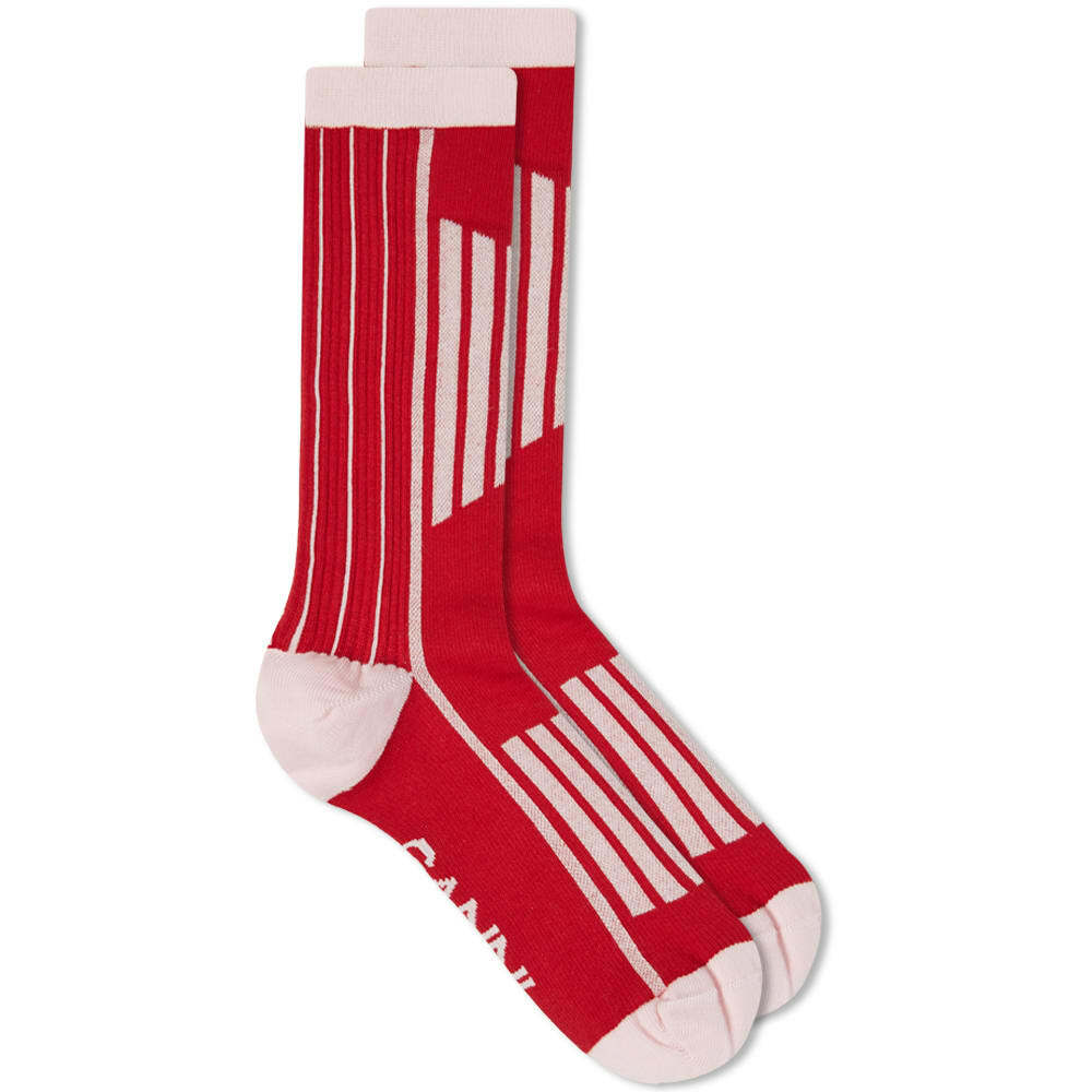 GANNI Women's Sporty Logo Socks in High Risk Red GANNI
