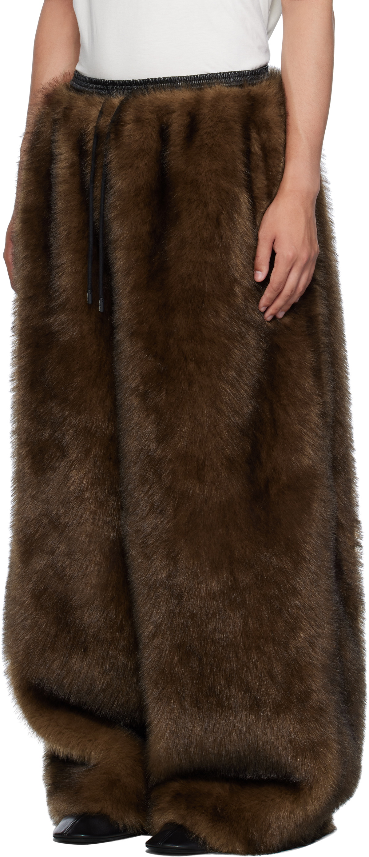 LU'U DAN Brown Yeti Wide-Cut Bontan Faux-Fur Sweatpants LU'U DAN