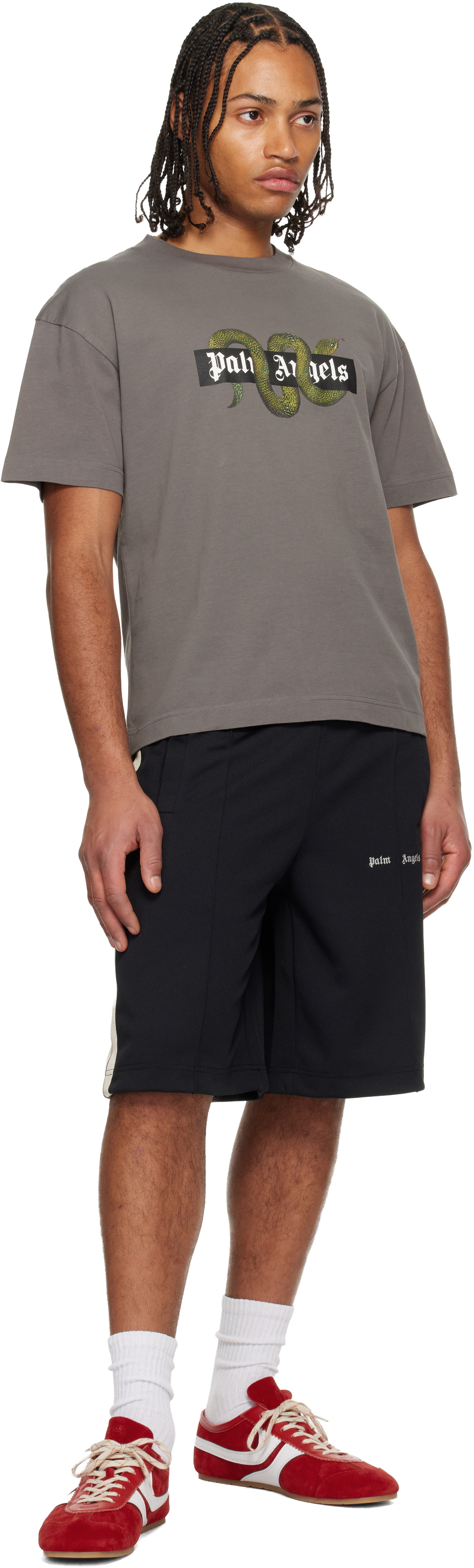 Palm Angels Gray Snake Box Logo Regular T-shirt Palm Angels