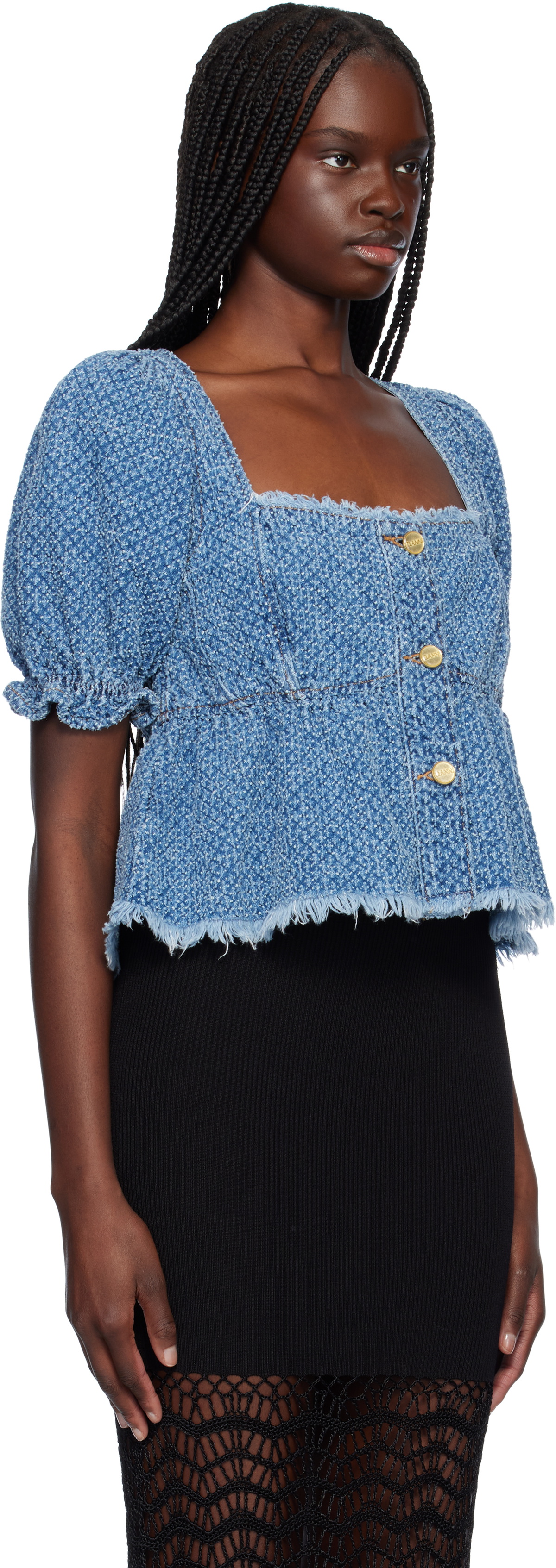 GANNI Blue Fluffy Denim Blouse GANNI