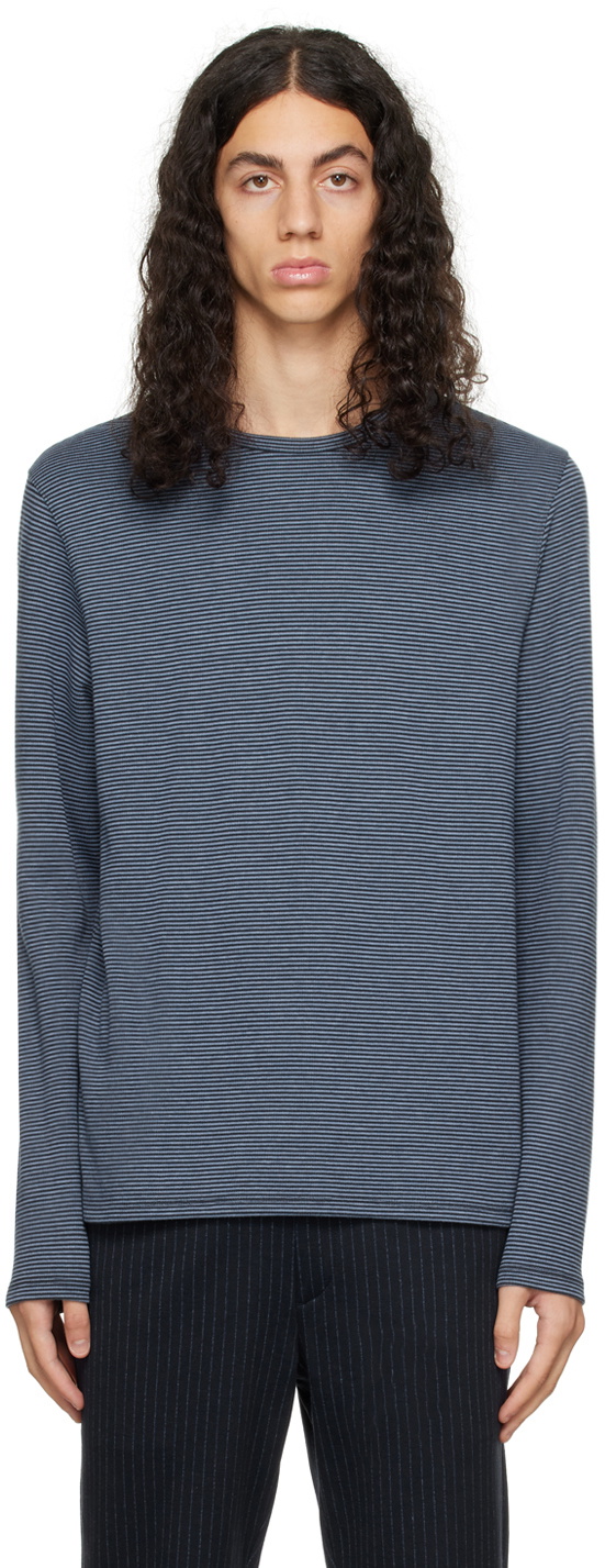 Vince Blue Double Face Striped Long Sleeve T-Shirt Vince