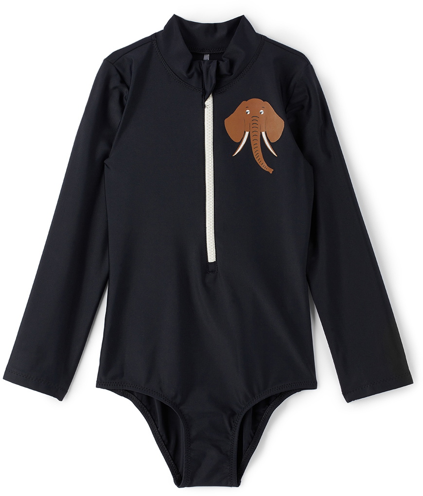 Mini Rodini Kids Black Elephant Long Sleeve Swimsuit Mini Rodini