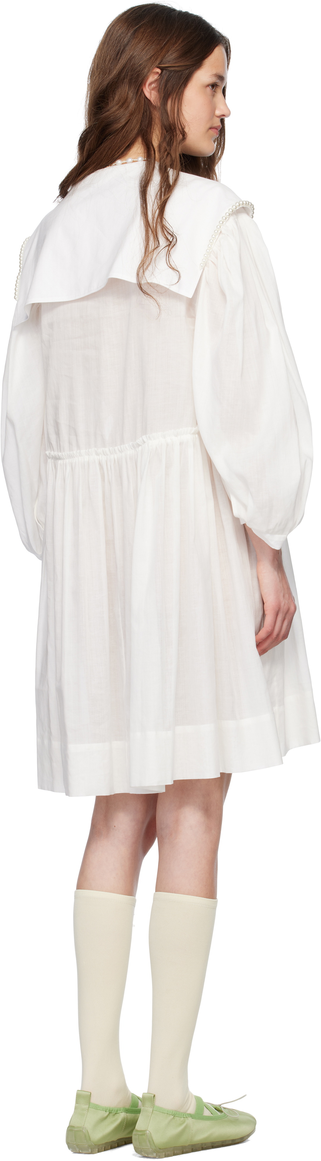 Simone Rocha White Beaded Sailor Collar Shirt Minidress Simone Rocha