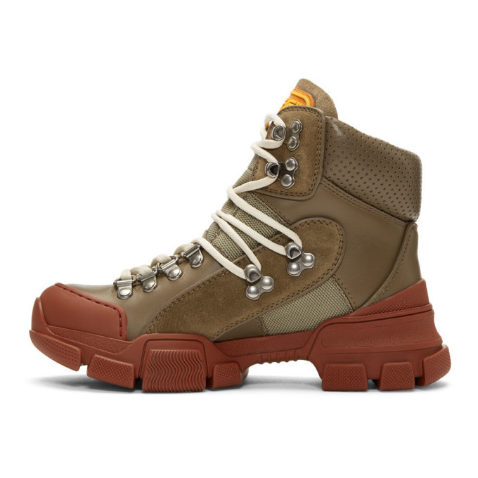 Gucci Khaki and Red Flashtrek Boots Gucci
