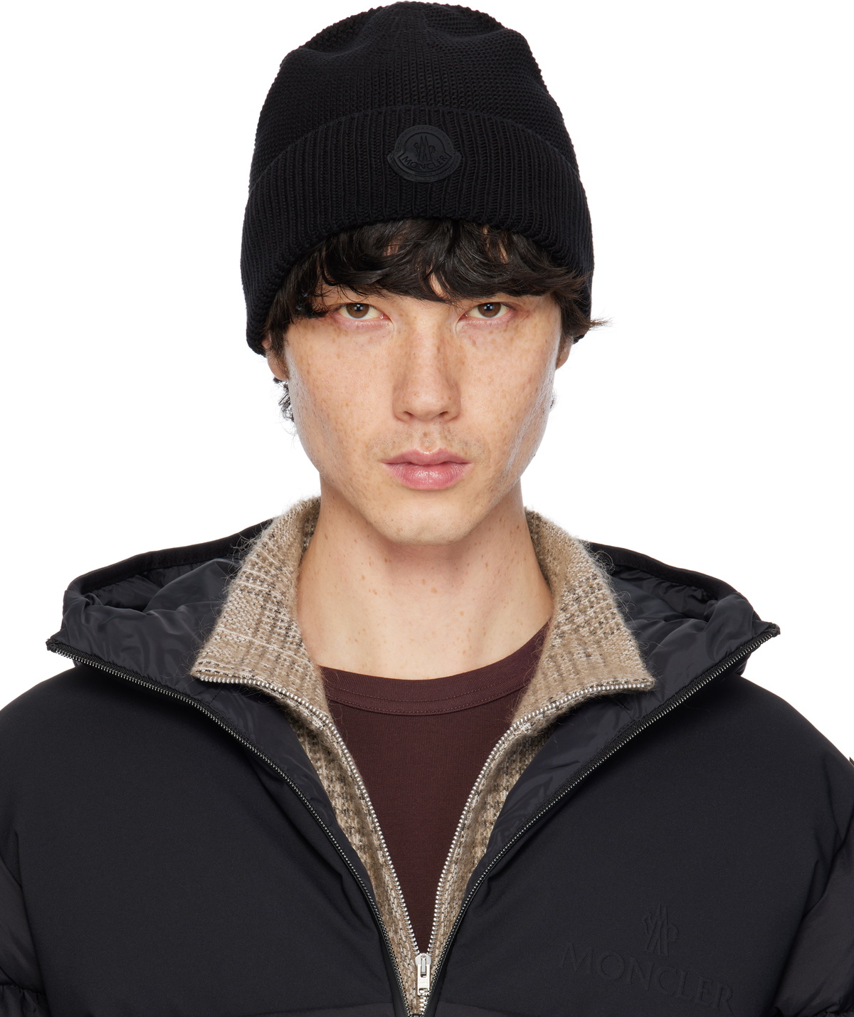 Moncler Black Logo Patch Beanie Moncler