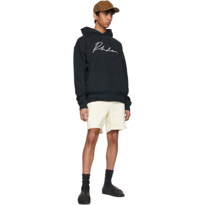 Rhude SSENSE Exclusive Black Logo Cursive Hoodie Rhude