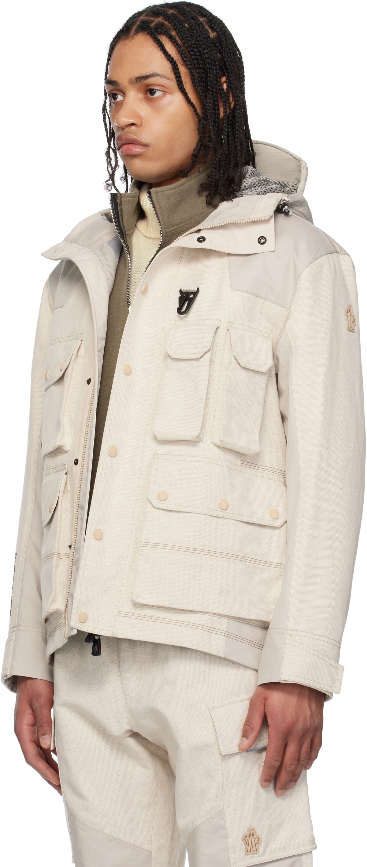 Moncler Grenoble Beige Spur Hooded Linen & Cotton Field Jacket Moncler ...