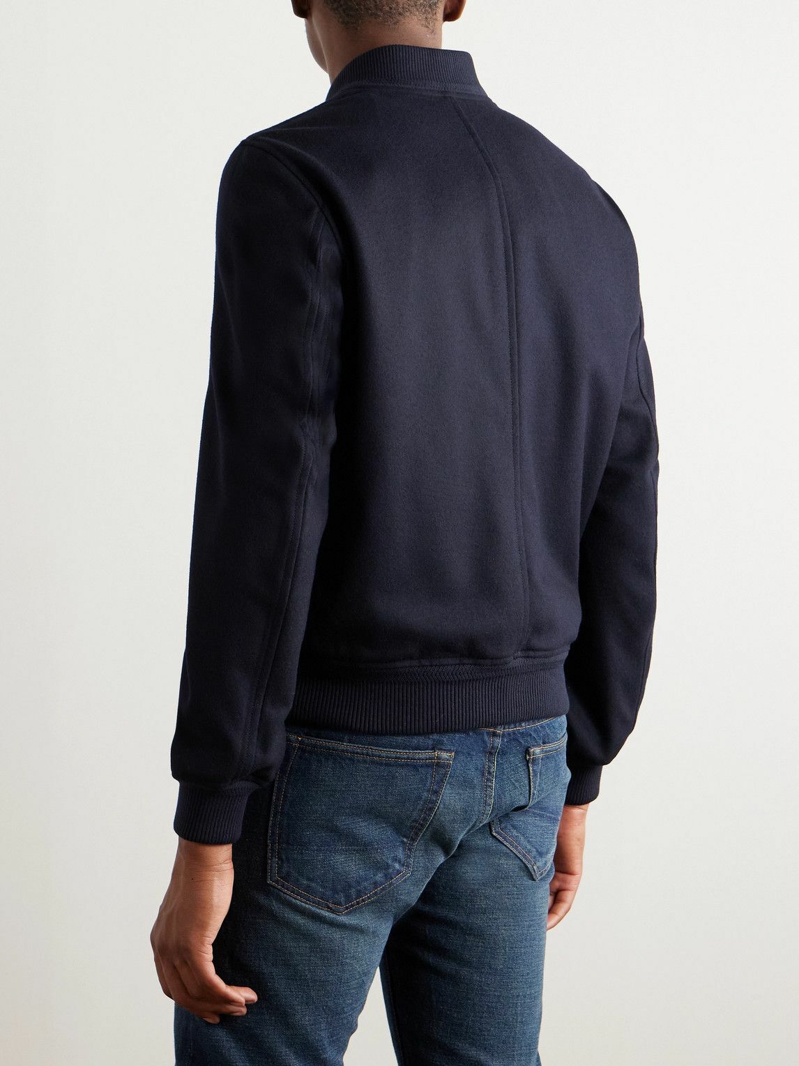 TOM FORD - Leather-Trimmed Wool-Felt Bomber Jacket - Blue TOM FORD