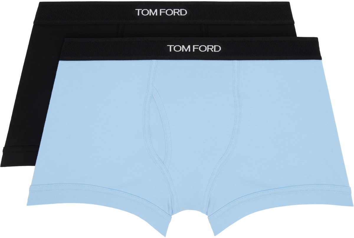 TOM FORD Two-Pack Black & Blue Cotton Boxer Briefs TOM FORD