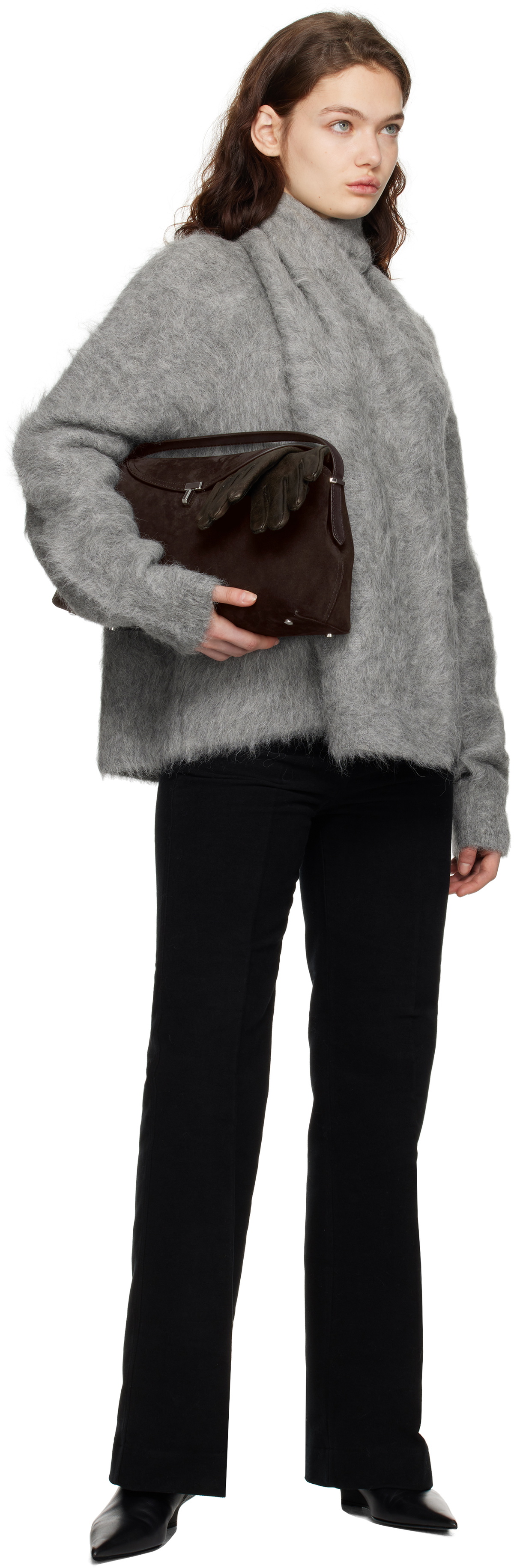 TOTEME Gray Draped-Scarf Knit Sweater Toteme