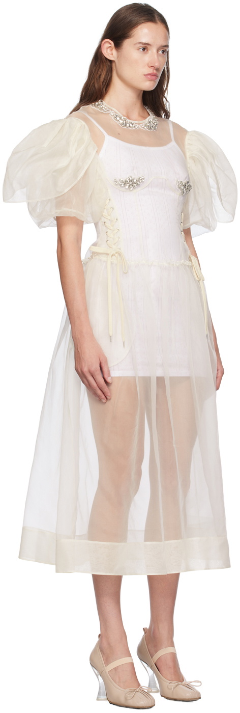 Simone Rocha Off-White Embellished Petal Sleeve Maxi Dress Simone Rocha