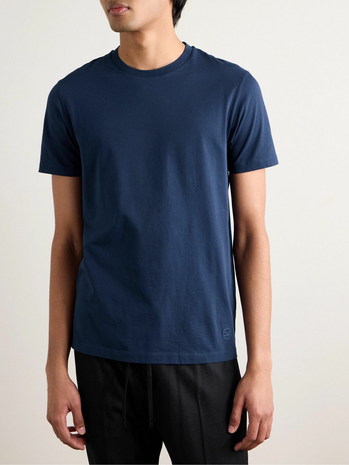 Kingsman - Logo-Embroidered Pima Cotton-Jersey T-Shirt - Blue Kingsman