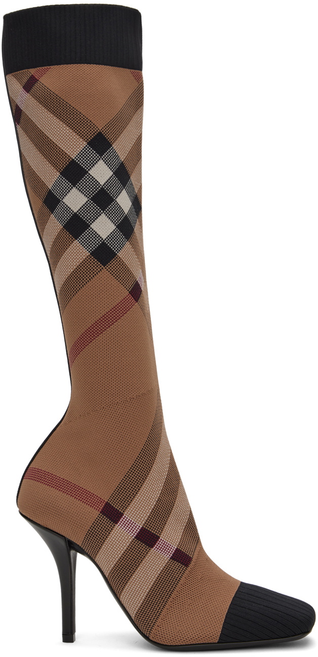 Burberry Beige Check Boots Burberry