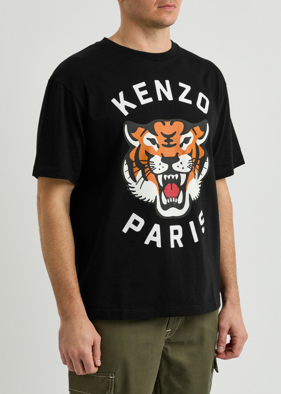Kenzo Tiger and Logo-print Cotton T-shirt Black Kenzo