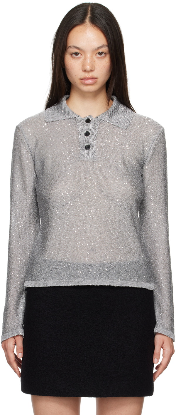 MSGM Gray Glitter Polo MSGM