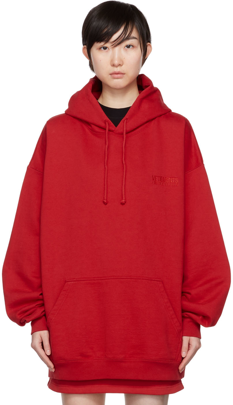 VETEMENTS Red Embroidered Hoodie Vetements