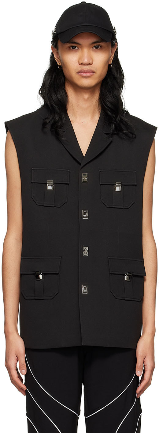 CALVINLUO Black Polyester Vest CALVINLUO