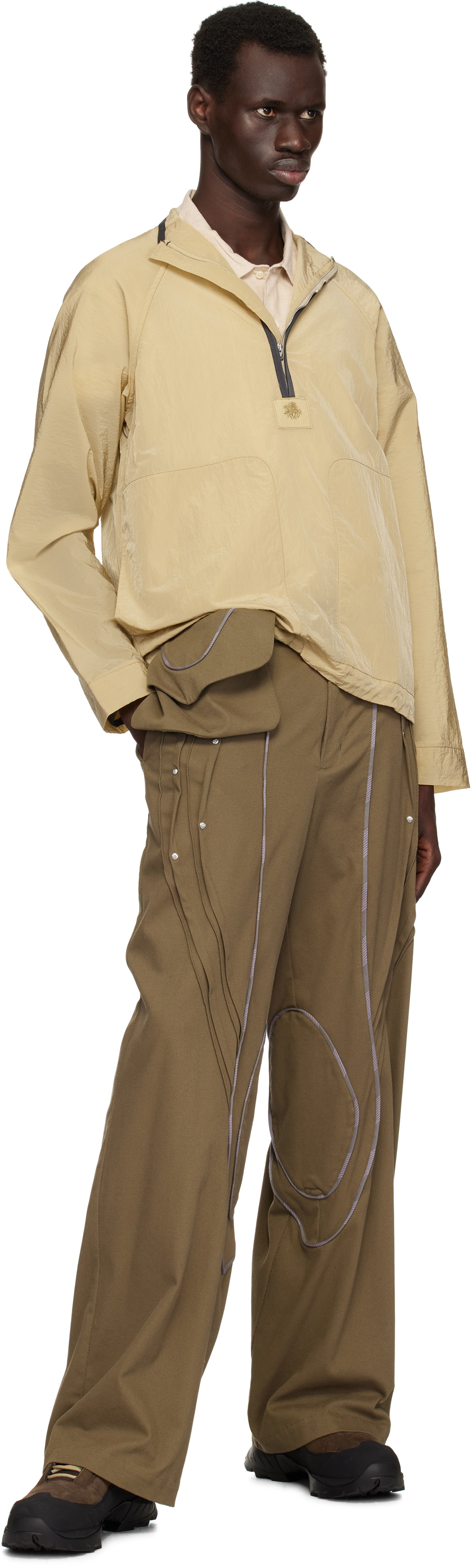 RANRA Beige Ganga Shiny Nylon Track Jacket RANRA