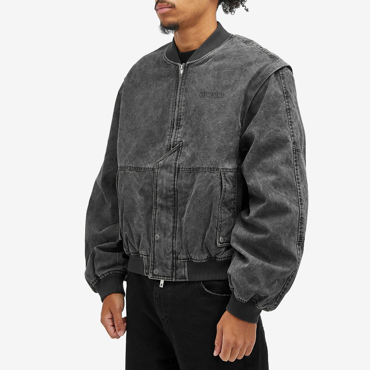 Represent Men's Inset Sleeve Bomber Jacket in Stained Black Represent
