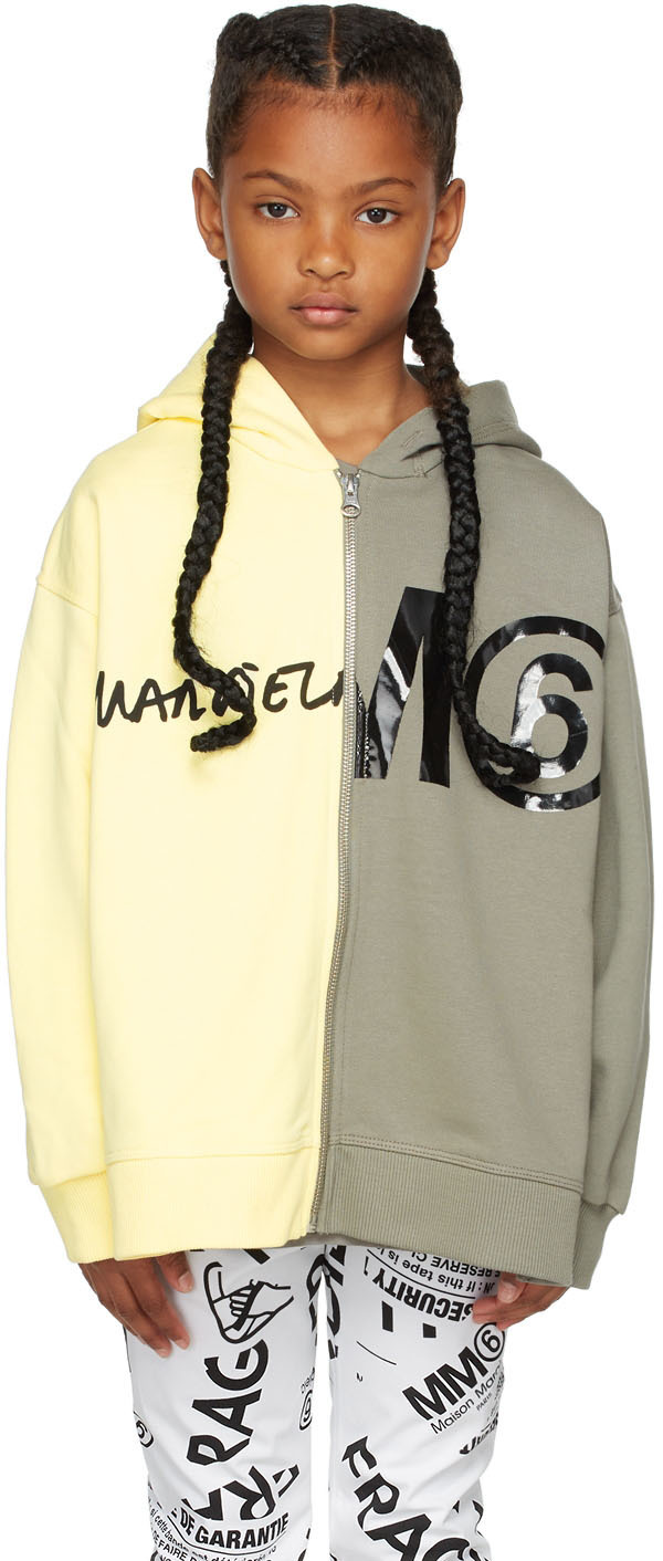 MM6 Maison Margiela Kids Gray & Yellow Contrast Logo Zip Up Hoodie MM6 ...