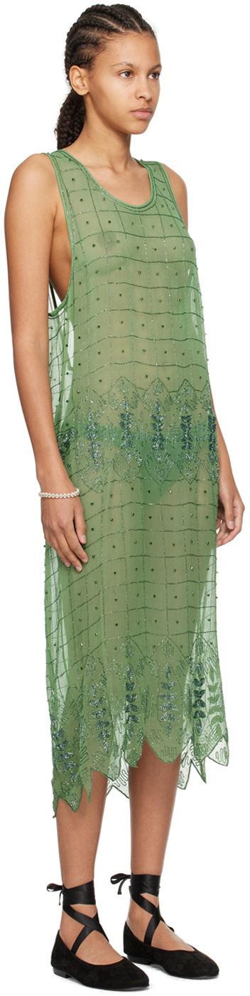 Bode Green Grid Vine Midi Dress Bode