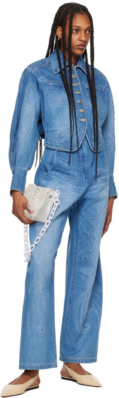 Mame Kurogouchi Blue Floral Embossed Jeans Mame Kurogouchi