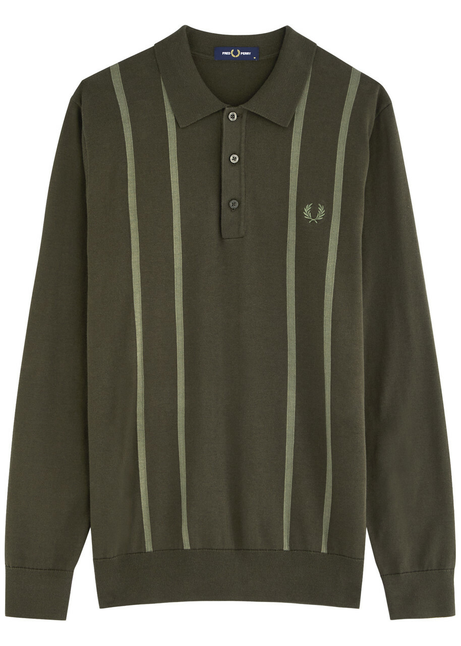 Fred Perry Logo Striped-intarsia Cotton Jumper Green Fred Perry