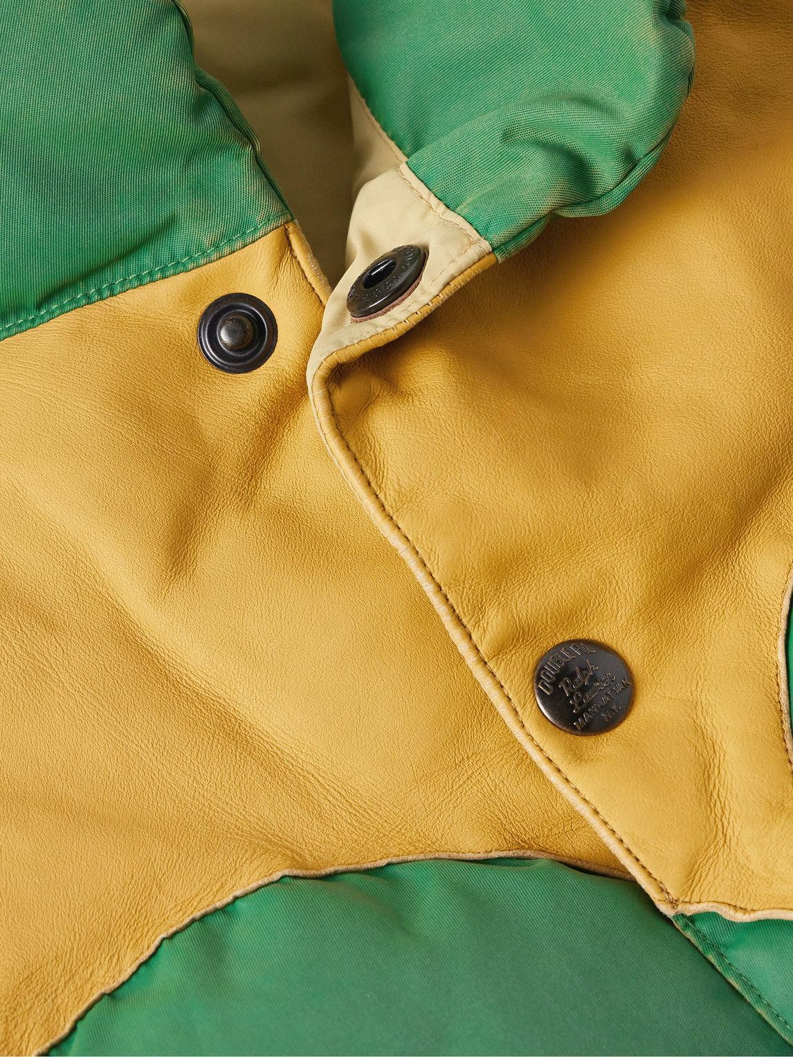 RRL - Leather-Trimmed Padded Quilted Recycled-Nylon Gilet - Green RRL