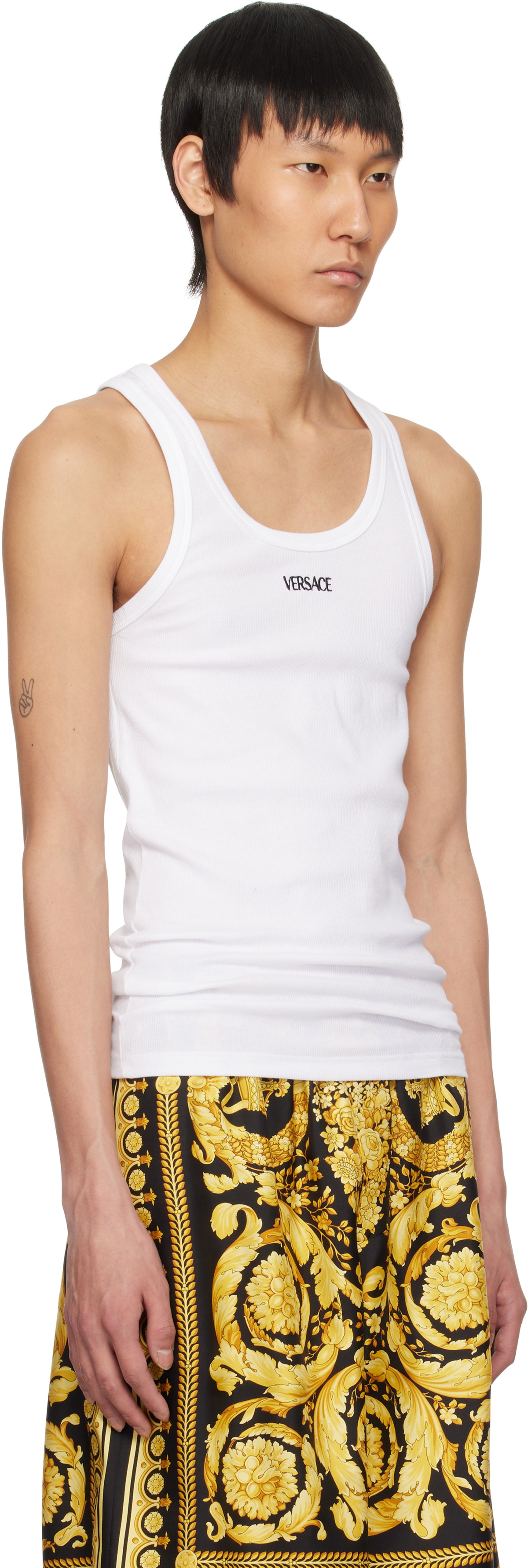 Versace Underwear White Logo Ribbed Tank Top Versace Underwear